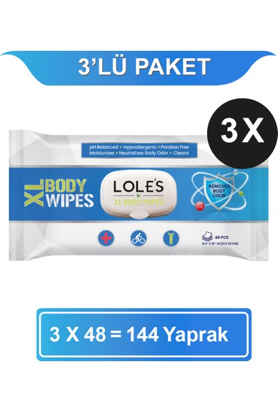 Lole's Xl Vücut Temizleme Islak Mendil 3X48 (144 Yaprak)