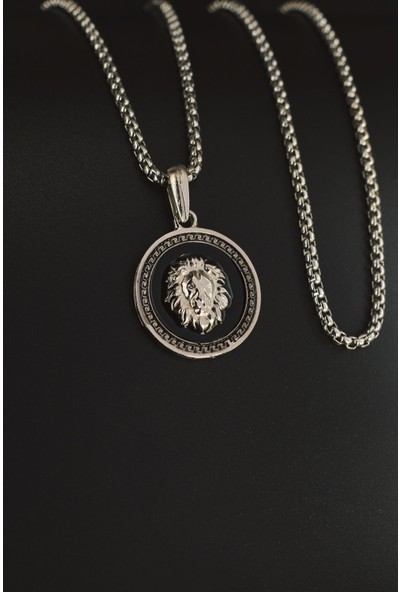 Dukkanka Aslan Başlı Madalyon Çelik Örme Zincir Mineli Erkek Kolye Dukkanka Aslan Başlı Madalyon Çelik Örme Zincir Mineli Erkek Kolye