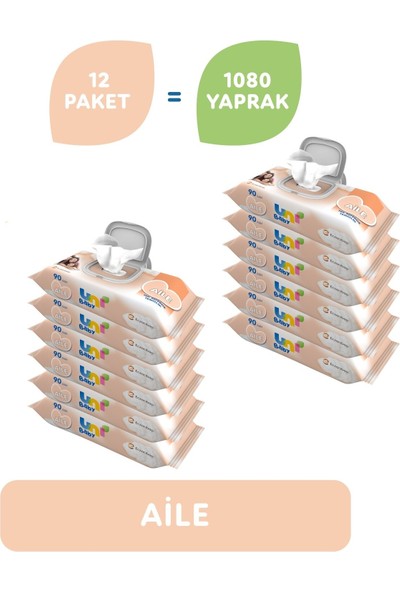 Uni Baby Aile Islak Mendil 12'li 1080 Yaprak Uni Baby Aile Islak Mendil 12'li 1080 Yaprak