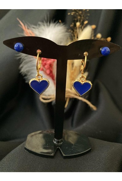 Selin Accessory Kalp Figürlü Saks Mavisi Gold Rodyum Kaplama Küpe