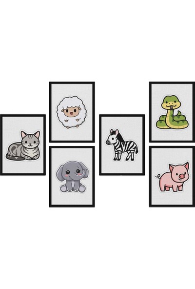 Hero Tasarım Tatlı Hayvanlar 6 Parça Mdf TABLOGMZ273