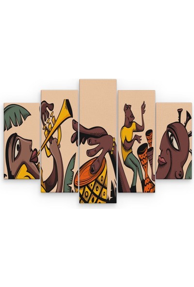 Hero Tasarım Soyut Jazz Sanatı 5 Parça Mdf TABLOTGTB498