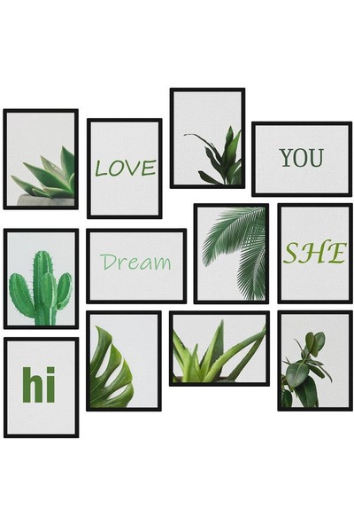 Hero Tasarım Yeşil Bitkiler 12 Parça Mdf TABLOZLLTB188