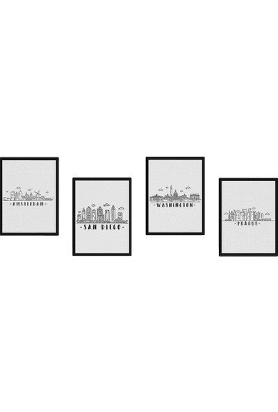 Hero Tasarım Şehirler 4 Parça Mdf TABLOSLA344