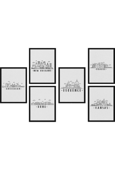 Hero Tasarım Şehirler 6 Parça Mdf TABLOGMZ278