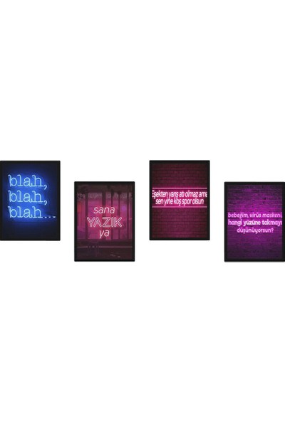 Hero Tasarım Neon 4 Parça Mdf TABLOSLA216