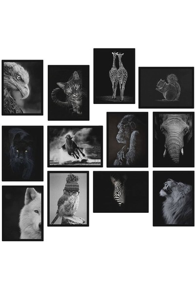 Hero Tasarım Siyah Beyaz Hayvanlar 12 Parça Mdf TABLOZLLTB182 Hero Tasarım Siyah Beyaz Hayvanlar 12 Parça Mdf TABLOZLLTB182