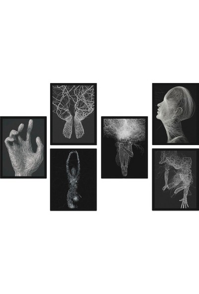 Hero Tasarım Siyah Beyaz 6 Parça Mdf TABLOGMZ304