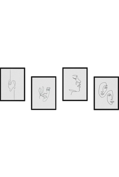 Hero Tasarım Soyut Çizimler 4 Parça Mdf TABLOSLA347