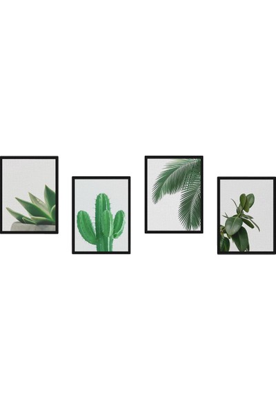 Hero Tasarım Yeşil Bitkiler 4 Parça Mdf TABLOSLA367