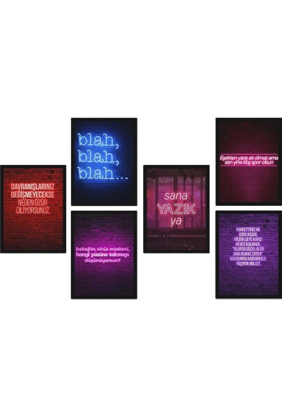 Hero Tasarım Neon Işıkları 6 Parça Mdf TABLOGMZ194 Hero Tasarım Neon Işıkları 6 Parça Mdf TABLOGMZ194