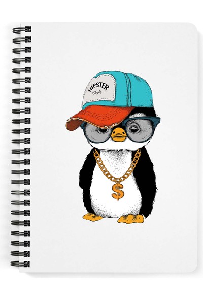 Hero Tasarım Hiphop Penguen Baskılı Ahşap Kapaklı Defter 15X20 cm DFT1585