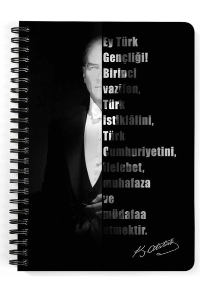 Hero Tasarım Atatürk Baskılı Ahşap Kapaklı Defter 15X20 cm DFT2658