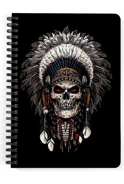 Hero Tasarım Kuru Kafa Kızılderili Baskılı Ahşap Kapaklı Defter 15X20 cm DFT4191