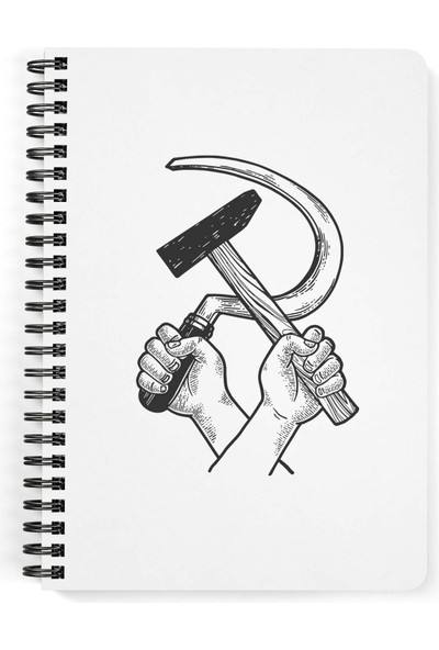 Hero Tasarım Orak Çekiç Baskılı Ahşap Kapaklı Defter 15X20 cm DFT1012