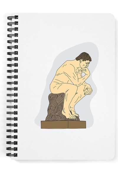 Hero Tasarım Düşünen Adam Baskılı Ahşap Kapaklı Defter 15X20 cm DFT884