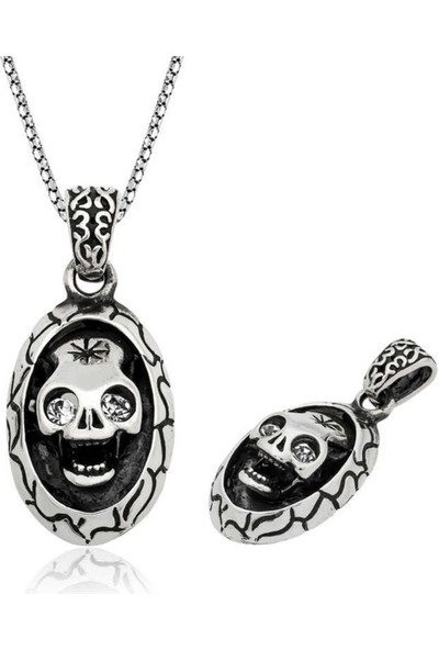 Hef Gümüş Kuru Kafa Erkek Kolye