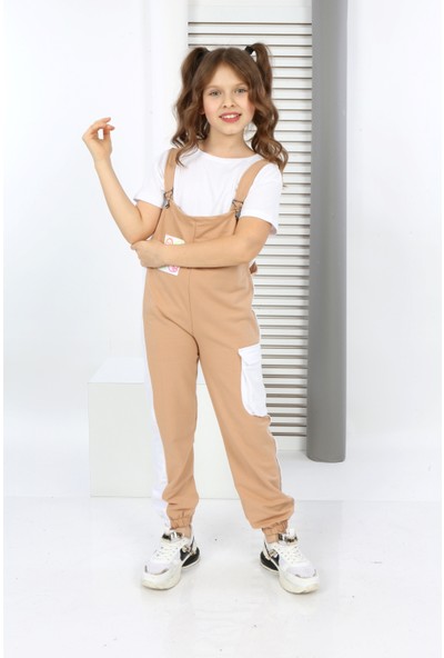 Harika Kids Kız Çocuk Basic Salopet-Tshirt Dahil 2'li Takım 2-10 Yaş