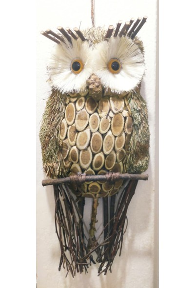 Ağaç ve Kabuklardan Yapılmış El Yapımı Baykuş Duvar Dekoru Ağaç ve Kabuklardan Yapılmış El Yapımı Baykuş Duvar Dekoru