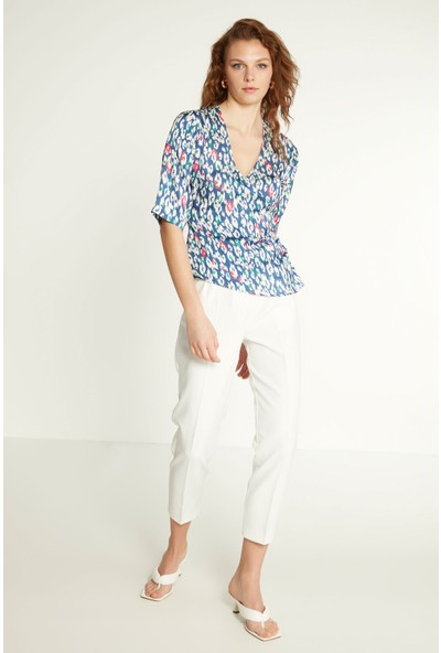 Vitrin Desenli Anvelop Kısa Kol Bluz