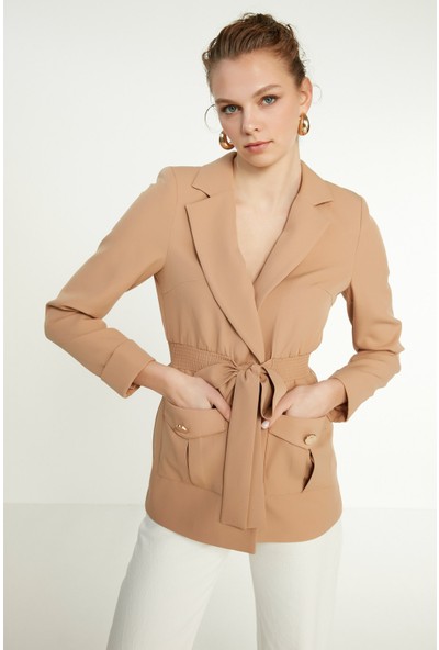 Vitrin Belden Büzgülü Bağlamalı Blazer Ceket