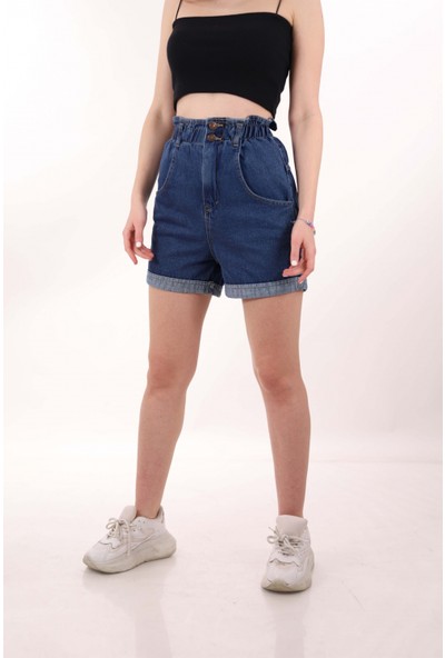 Nofilter Butik Koyu Mavi Lastikli Jean Şort Nofilter Butik Koyu Mavi Lastikli Jean Şort