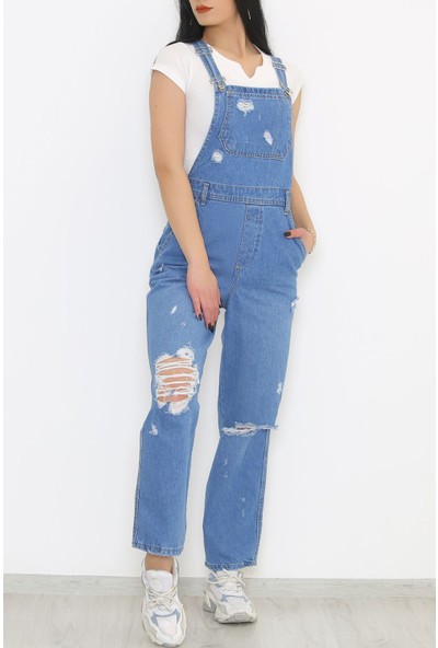 Bsn Butik Lazerli Kot Salopet Açıkmavi - 4003.392. Bsn Butik Lazerli Kot Salopet Açıkmavi - 4003.392.