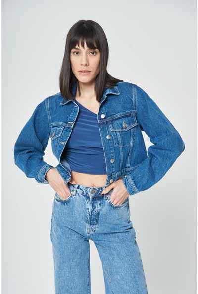 Orta Mavi Cropped Jean Ceket C 4538-078 Orta Mavi Cropped Jean Ceket C 4538-078