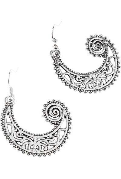 Lanfan Çingene Hoop Spiral Ay Küpe Kadın Kızlar Afrika Kabile Etnik Antik Gümüş (Yurt Dışından)