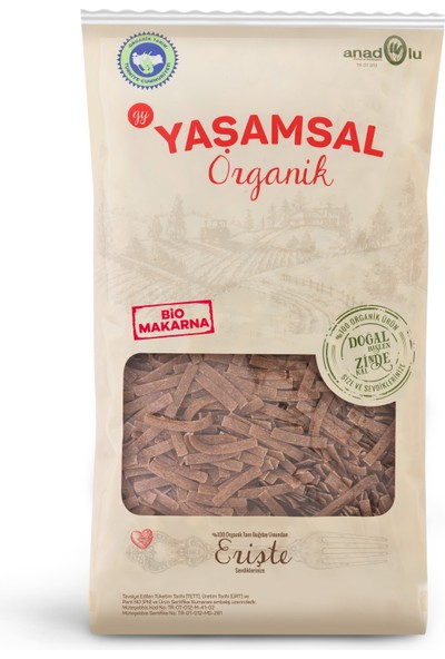 Yaşamsal Organik Tam Buğday Erişte 800 gr