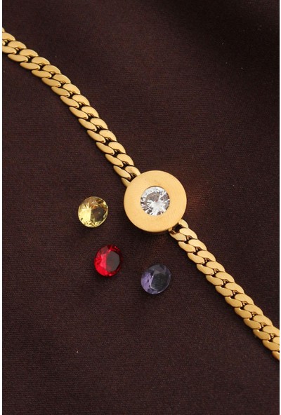 Erbilden Erb Çelik Gold Renk Taşlı Oval Model Zincir Detay Bileklik Erbilden Erb Çelik Gold Renk Taşlı Oval Model Zincir Detay Bileklik