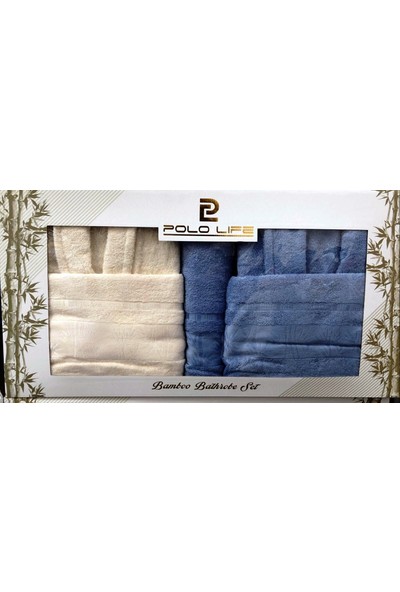 Polo Life Bambu 6 Parça Aile Bornoz Seti-Krem Mavi