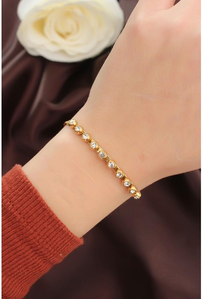 Erbilden Erb Çelik Gold Renk Sıralı Taşlı Bileklik Erbilden Erb Çelik Gold Renk Sıralı Taşlı Bileklik