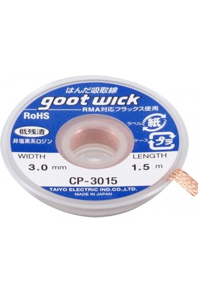 Goot Wick Gootwick CP-3015 Lehim Sökme Teli 3 mm 1,5 Metre Goot Wick Gootwick CP-3015 Lehim Sökme Teli 3 mm 1,5 Metre