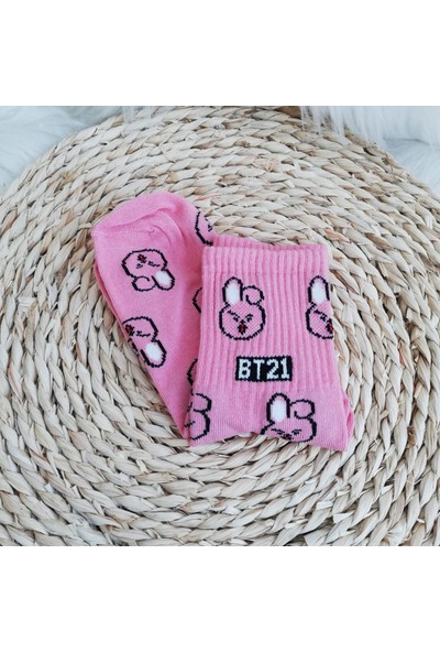 Dream Butik BT21 Pembe Siyah Çorap