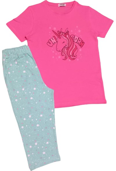 New Team Kız Çocuk Desenli Kısa Kollu Kapri Pantolonlu Pijama Takımı, 5 Yaş, Açık Pembe New Team Kız Çocuk Desenli Kısa Kollu Kapri Pantolonlu Pijama Takımı, 5 Yaş, Açık Pembe