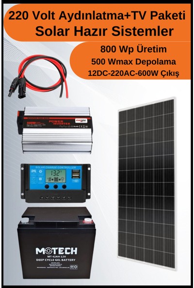 Tv+Aydınlatma Tall Mono Solar Paket 220 VOLT-800WP
