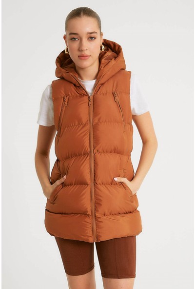 Fy Giyim Kadın Orange Cep Detaylı Şişme Yelek