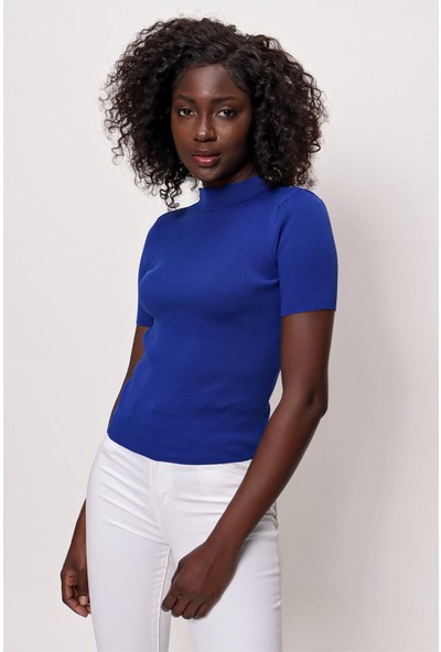Chuba Kadın Kısa Kollu Ince Triko Kazak Saks 22SW315