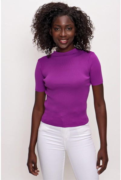 Chuba Kadın Kısa Kollu Ince Triko Kazak Mor 22SW315