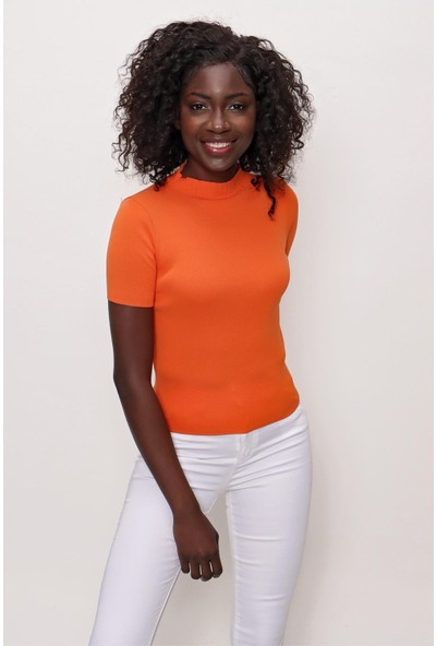 Chuba Kadın Kısa Kollu Ince Triko Kazak Turuncu 22SW315