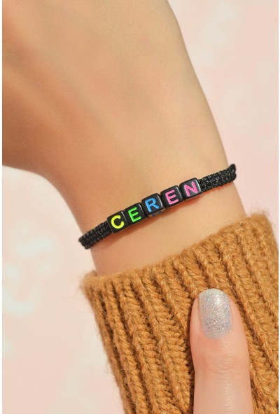 Sacce Scarves&Accessories Isim Yazılı Siyah Ip Bileklik