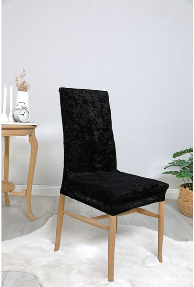 Favora Kadife Lastikli 6lı Sandalye Kılıfı - Siyah Favora Kadife Lastikli 6lı Sandalye Kılıfı - Siyah