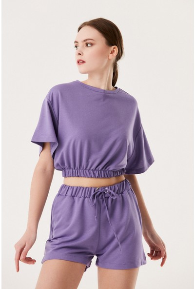 Beli Lastikli Şortlu Crop Takım