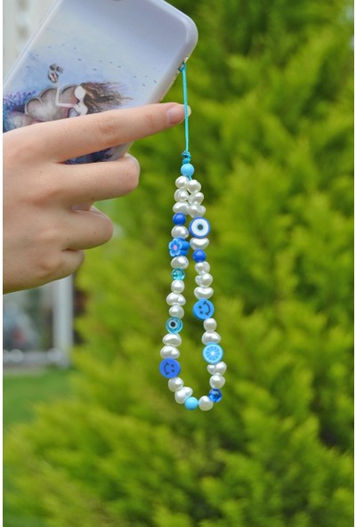 Sacce Scarves&Accessories Mavi Renkli Boncuklu Kısa Telefon Ipi Charmı Askısı