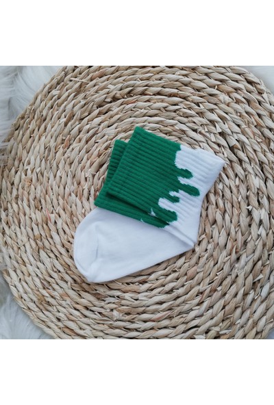 Dream Butik Yeşil Beyaz Boya Desenli Çorap Dream Butik Yeşil Beyaz Boya Desenli Çorap
