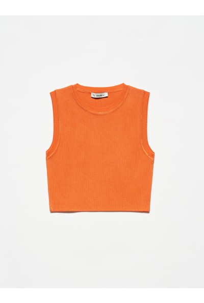 Dilvin 10172 Bisiklet Yaka Triko Crop-Oranj Dilvin 10172 Bisiklet Yaka Triko Crop-Oranj