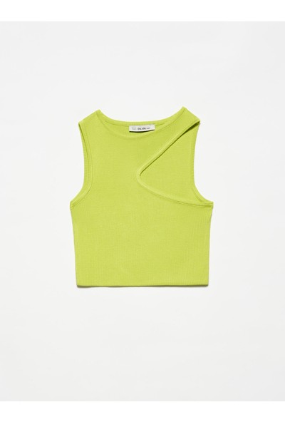 Dilvin 10173 Dekolte Yaka Triko Crop-Lime