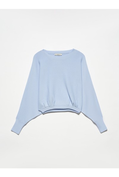 Dilvin 10174 Bisiklet Yaka Yarasa Kol Kazak-Mavi