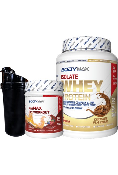 Bodymax Eko Kas Paketi Izole Protein 960 Gr (Kurabiye), Preworkout 390 Gr (Orman Meyveleri) + Shaker Bodymax Eko Kas Paketi Izole Protein 960 Gr (Kurabiye), Preworkout 390 Gr (Orman Meyveleri) + Shaker
